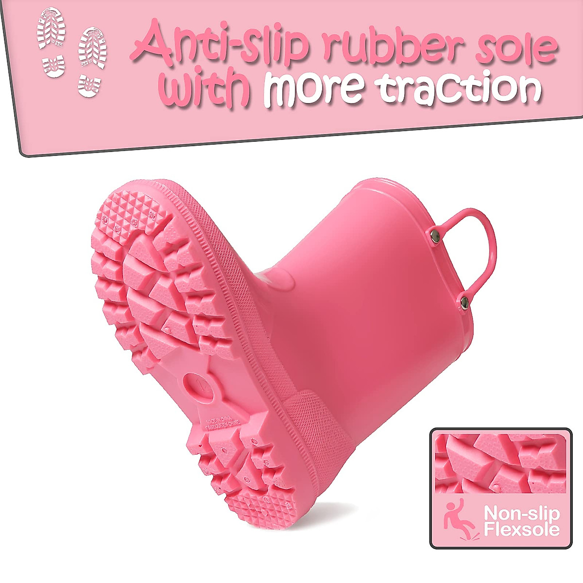 K KomForme Kids Girls & Boys Rain Boots with Easy-on Handles Waterproof Outdoors