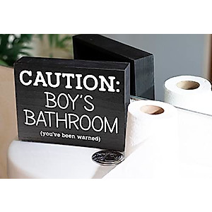 Kids Bathroom Sign for Boys Bathroom Decor - Caution Kids Bathroom Sign for Boy Bathroom Decor for Boys
