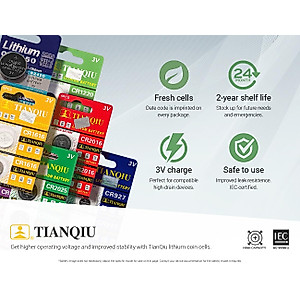 TIANQIU 2032 Battery (CR2032/ DL2032/ E-CR2032/ SB-T51/ LF1/ 2V) Lithium 3v (1 Pack of 5)