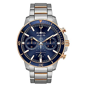 Bulova Men's Marine Star Series C Two-Tone Rose Gold Stainless Steel 6-Hand Chronograph Quartz Watch, Blue Dial Style: 98B301