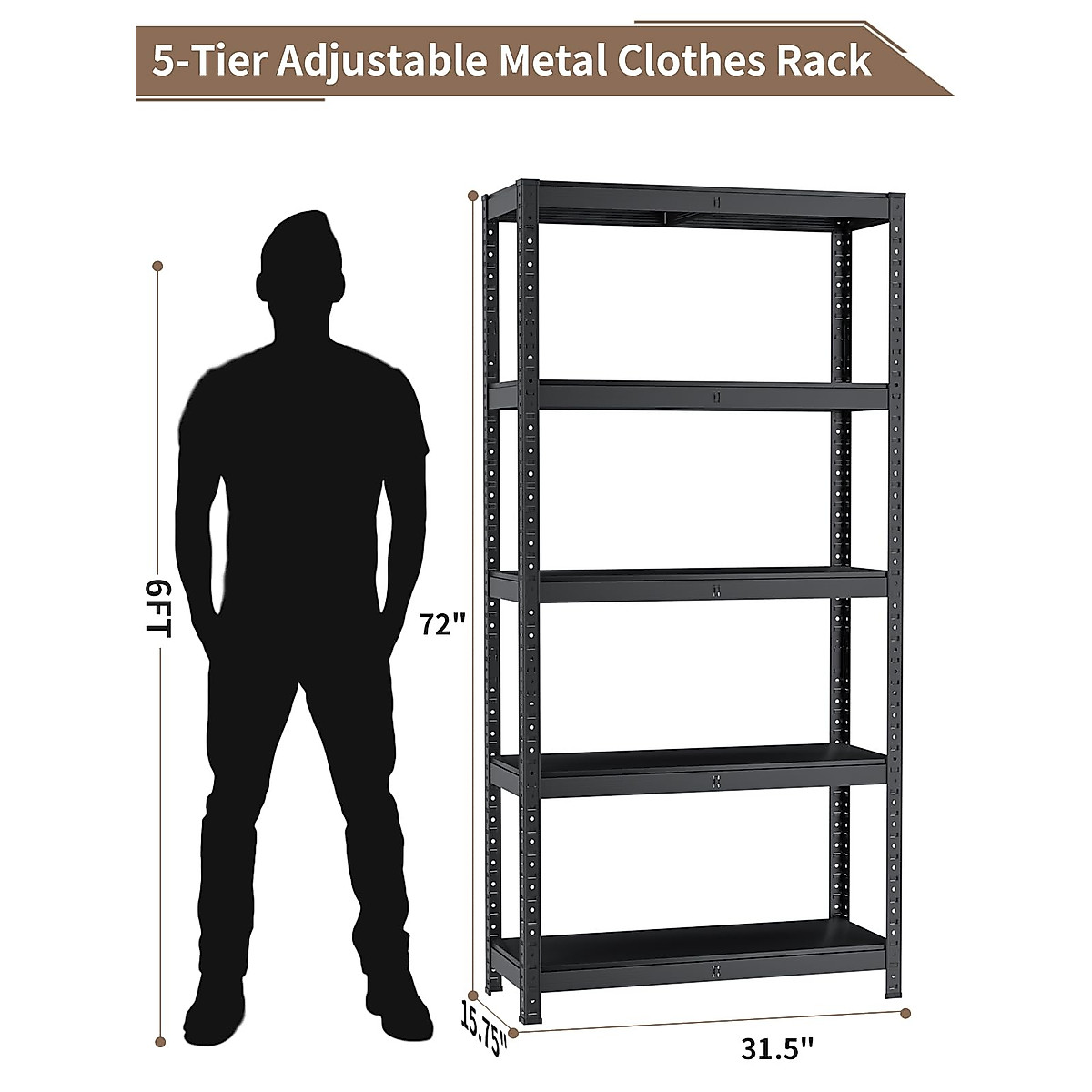 5-Tier Adjustable Metal Storage Shelves,Heavy Duty 1750 lbs Capacity Shelving,Waterproof Rust-Resistant Tool-Free Assembly Multi-Functional Garage Shelves Utility Shelf Rack 15.75"Dx31.5"Wx72"H