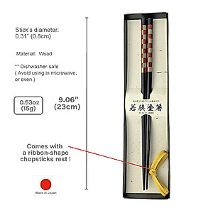 Premium Japanese Chopsticks Reusable [ Made in Japan ] Traditional Lacquer Art Wooden Chopsticks (Black(YM003))