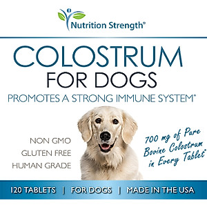 Nutrition Strength Pure Bovine Colostrum for Dogs Supplement, Rich in Antibodies to Protect Against Disease, Support for Immune Function, Digestive System, 120 Chewable Tablets