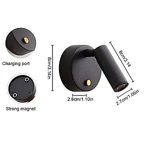 Battery Operated Wall Light Magnetic Spotlight 90°/350° Adjustable Led Wall Sconce Touch Control Usb Charging Wall Mounted Lamp Cordless Wall Lamp Portable Stair Lights Indoor for Reading Lamps