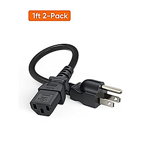 CableCreation [2-Pack 1 Feet 18 AWG Universal Power Cord for NEMA 5-15P to IEC320C13 Cable, 0.3M / Black