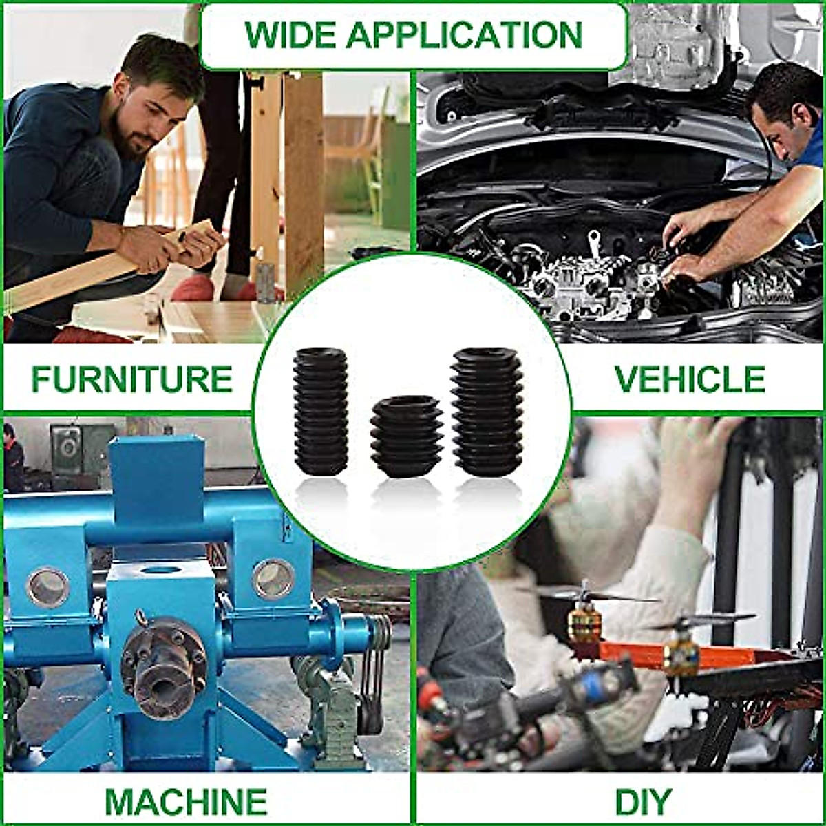 FOLIV Set Screws - 300Pcs Hex Allen Head Socket Set Screw Assortment Kit - M2.5/M3/M4/M5/M6/M8 Grub Screw with Internal Hex Drive (Black)