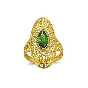 TOUSIATTAR 14k Yellow Gold Filigree Ring Band – Color Stone Diamond Cut CZ Ring – Nice Jewelry Gift for Women and Her (7)