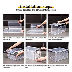 Attelite Drop Front Shoe Box,Set of 6,Stackable Plastic Shoe Box with Clear Door, As Shoe Storage Box and Clear Shoe Box,For Display Sneakers,Easy Assembly,Fit up to US Size 12(13.4”x 10.6”x 7.4”)