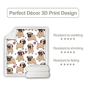 Sleepwish Pug Blanket for Kids Adults Pug Fleece Blanket for Boys Soft Girl Fuzzy Throw Blanket Cute Dog Blanket Animal Pattern Sherpa Plush Blanket for Women Pug Lover (50"x 60")