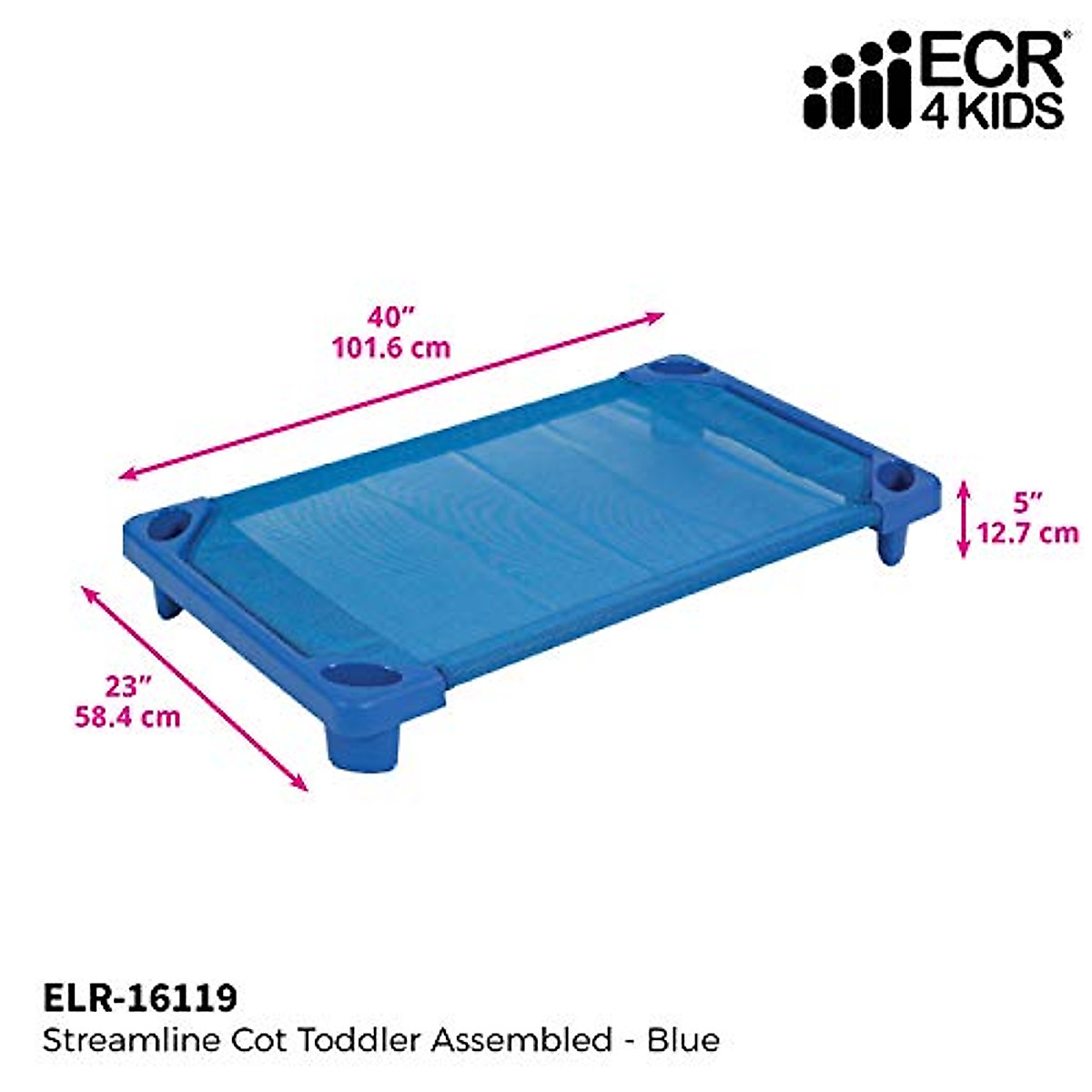 ECR4Kids Streamline Toddler Naptime Cot, Stackable Daycare Sleeping Cot for Kids, 40" L x 23" W, Assembled, Blue (set of 6)