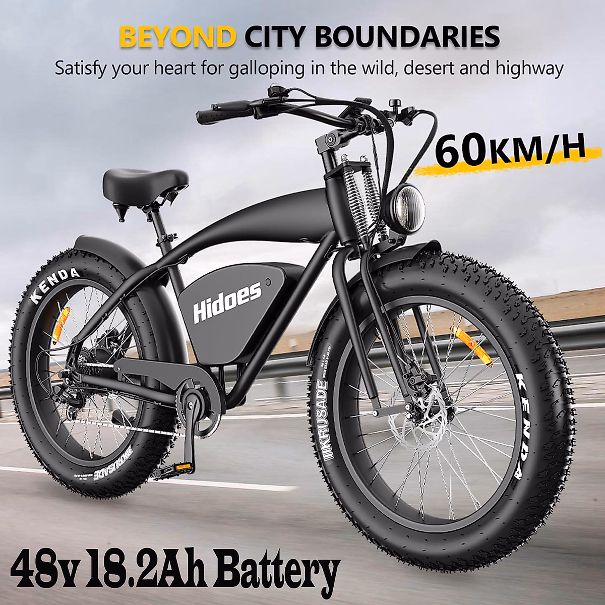 Hidoes 1600W(Peak) 26” Fat Tire Electric Bike 18.2Ah 48V 37MPH 35Miles 7-Speed Gears Electric Snow Beach Mountain Ebikes Electric Bicycle Electric Dirt Bike for Teens Adult