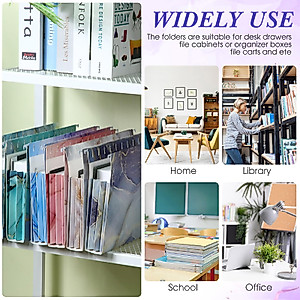 Qeeenar 24 Pcs Marble Desgin Decorative Hanging File Folder with 1/5 Cut Adjustable Tabs, Letter Size Gold Design File Folder Cabinet Inserts Organizer for Office School and Home