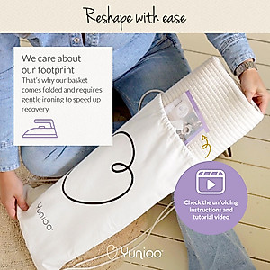 Yunioo XL Reinforced Baby Changing Basket with Extra Travel Diaper pad, Foldable Baby Changing Pad with Water Repellent Cover, Cotton Rope Baby Basket, Changing Table Topper for Dresser (White)