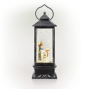 Alpine Corporation QVA126SL Lantern Snowman Snow Globe Holiday Décor, Black