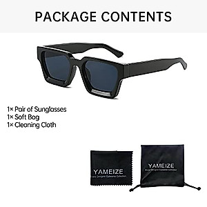 YAMEIZE Thick Frame Square Sunglasses - Trendy Chunky Rectangle Sun Glasses for Women Men UV400 Protection