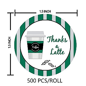 Thanks A Latte Stickers,1.5 Inch Customer Appreciation Labels for Favors Bags,Envelope Seals,Goodie Bags,Suitable for Small Business,Cafe,500 Pcs Per Roll