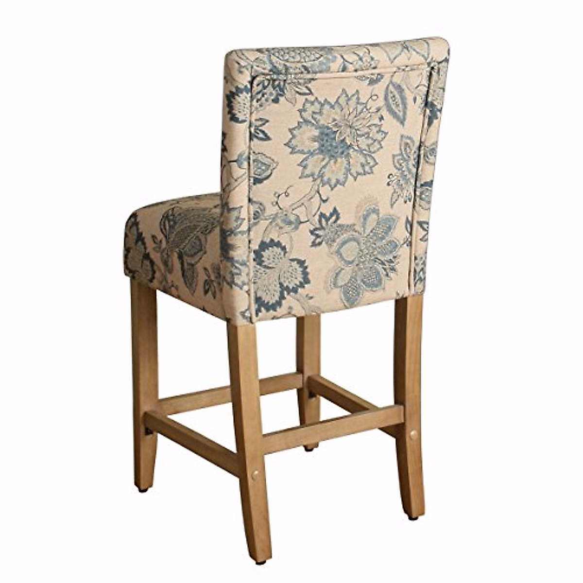 HomePop Upholstered Counter Height Barstool, 24-inch, Blue and Tan Jacobean