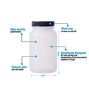 Consolidated Plastics 41674 Pharmaceutical Round Bottle with Cap, HDPE, 250cc., 12 Piece