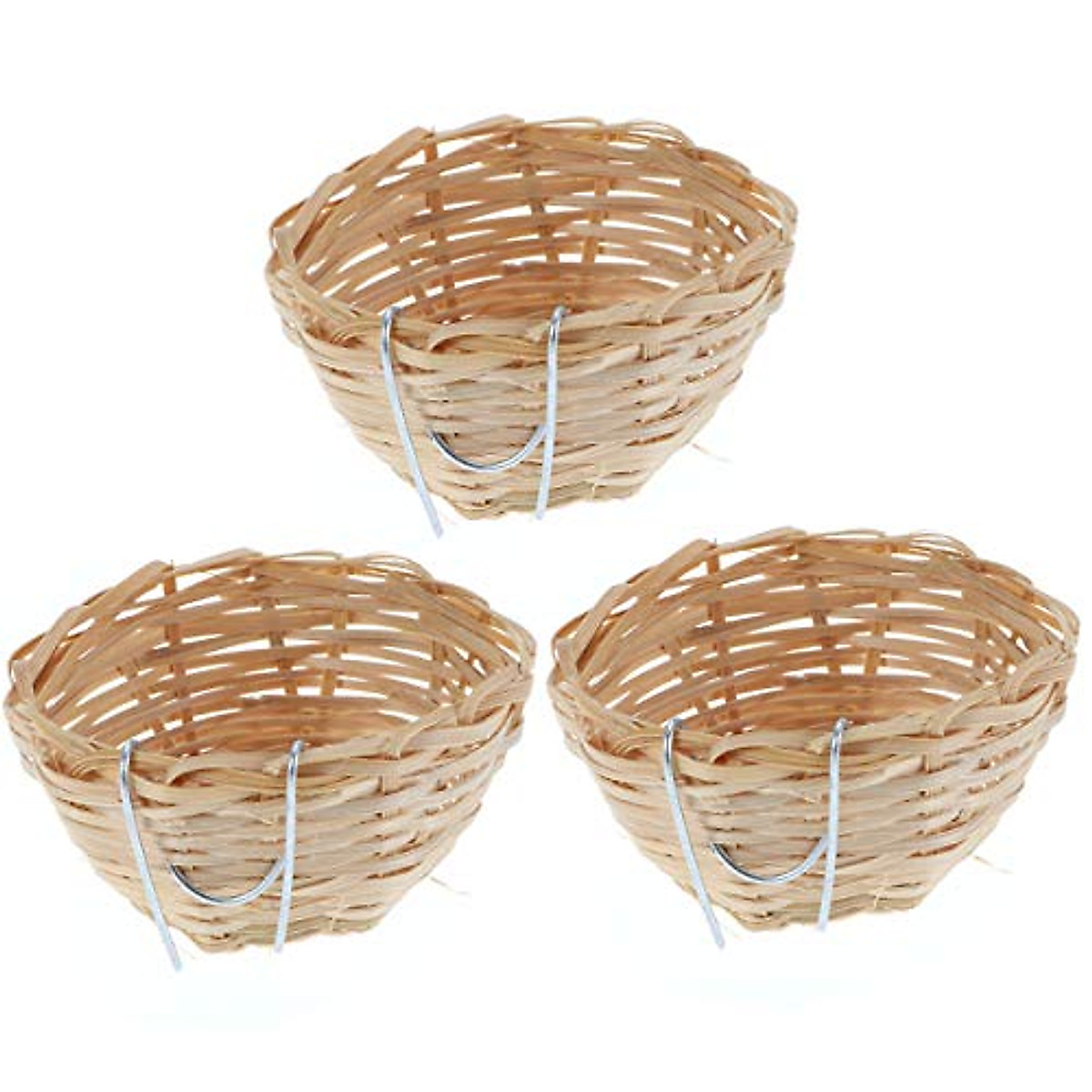 POPETPOP 3Pcs Natural Bamboo Handmade Bird Nest with Hook - Bird House for Resting Feeding Breeding - Bird Cage Accessories for Parakeets Parrots and Small Animals