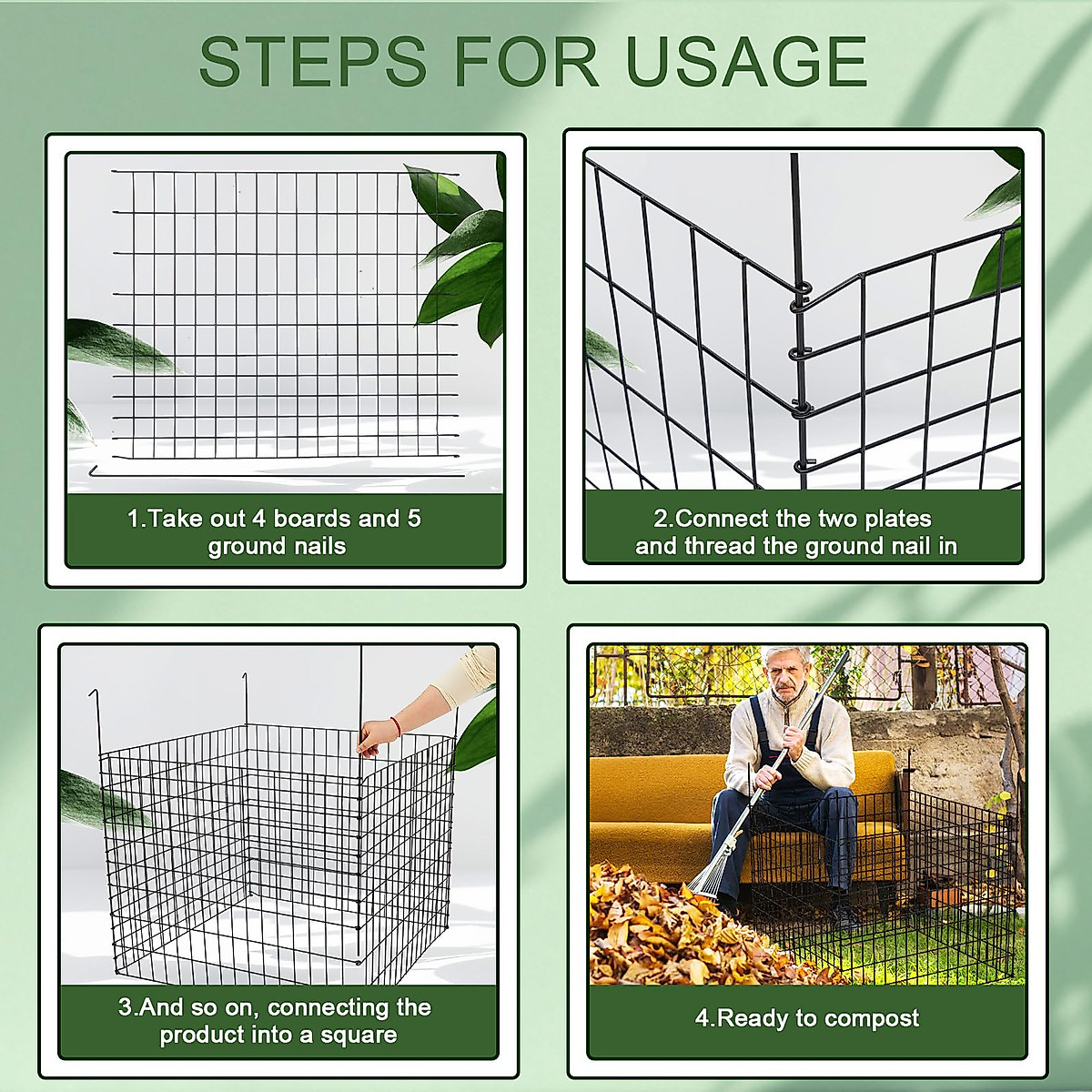 Hicarer Large Garden Wire Compost Bin 34''Lx34''Wx28''H Metal Wire Compost Bin Compost Bins Outdoor Detachable into a Fence for Organic Waste Composting Garden Leaves Fast Creation of Fertile Soil