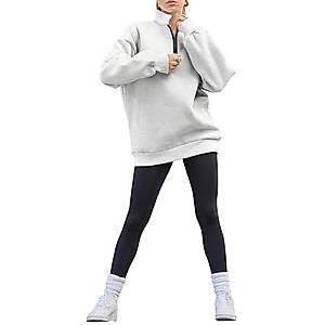 Trendy Queen Womens Oversized Half Zip Pullover Sweatshirts Fleece Jackets Quarter Zip Cropped Sweaters Hoodies Fall Clothes Outfits Tops Grey