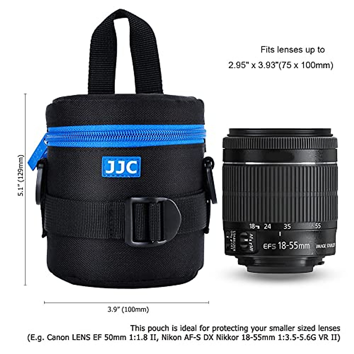 JJC Deluxe Lens Case Pouch for Canon EF-S 18-55mm/EF-S 10-18mm/EF 50mm,Nikon AF-S 18-55mm/AF-P 18-55mm/Nikkor 50mm,Fuji Fujinon XF 18-55mm/XF 23mm/XF 16mm and Other Lens Below 2.95" x 3.93"(D x L)