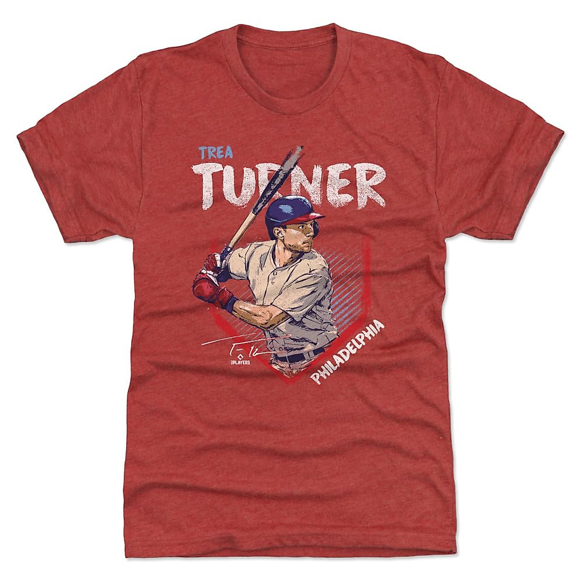 500 LEVEL Trea Turner T-Shirt (Premium Men's T-Shirt, XX-Large, Tri Red) - Trea Turner Philadelphia Base WHT