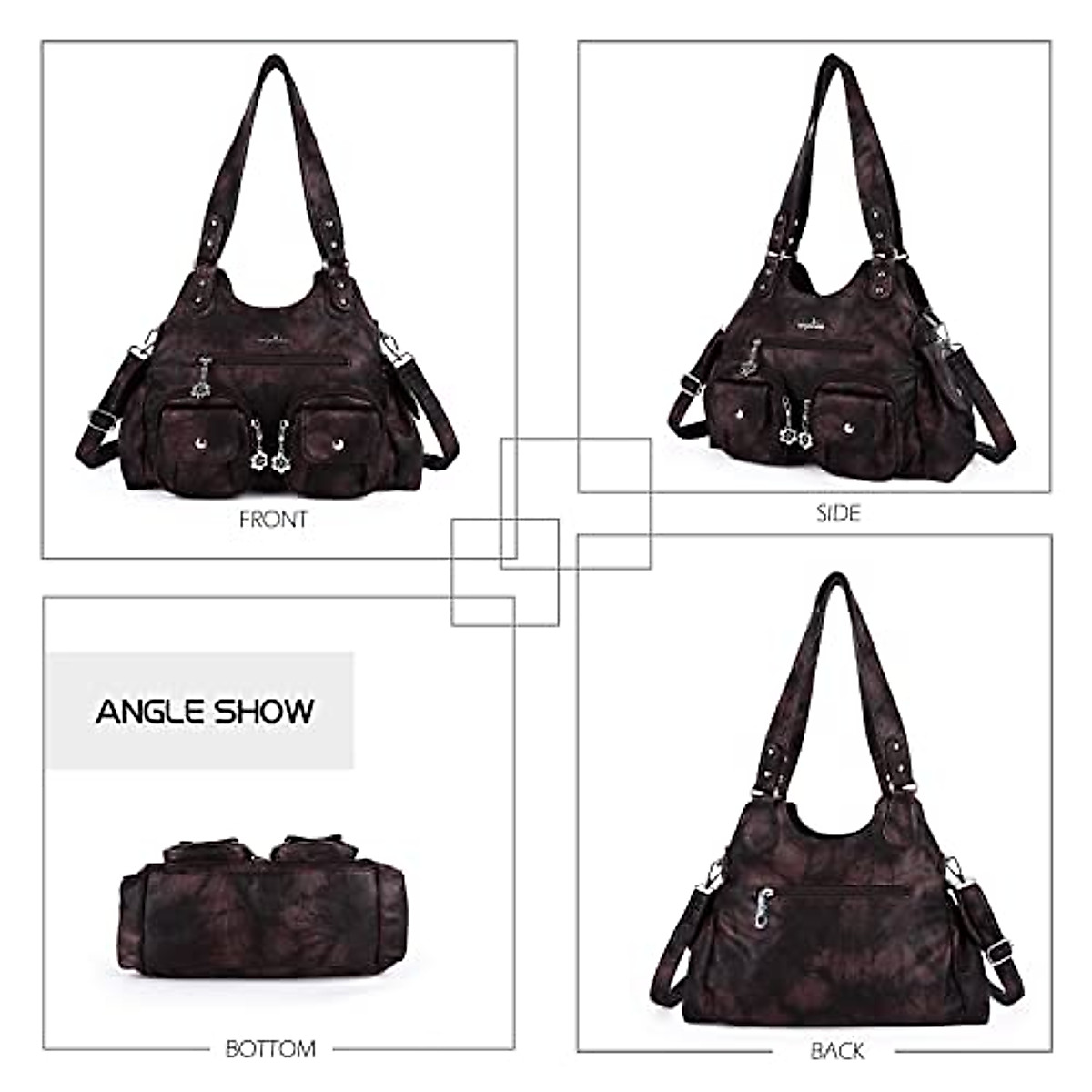 Angel Kiss Handbags for Women Hobo Bags for Large Tote Bag Soft PU Leather Multi-Pocket Shoulder Bag Top Handle Handbag