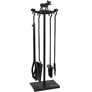 MYFIREPLACEDIRECT 5 Pieces Fireplace Tools Set Strength Wrought Iron Indoor Outdoor Fire Place Toolset Hearth Accessories Kit with Fireplace Brush, Fire Poker, Fireplace Shovel, Firewood Tong