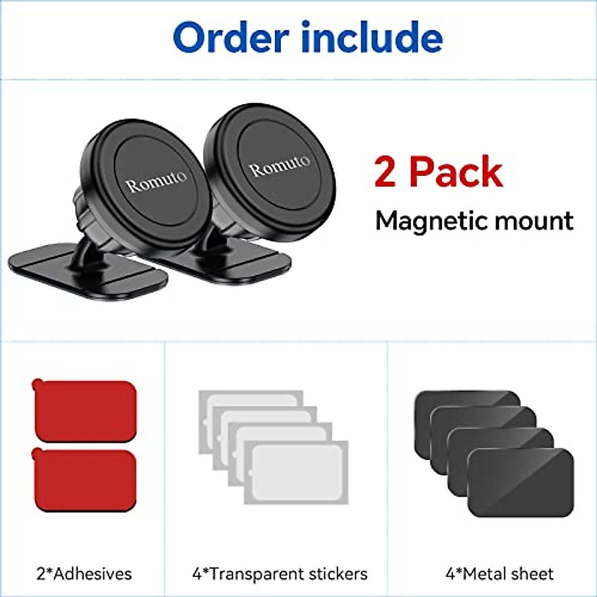 【 2-PACK 】Magnetic Phone Car Mount,【 Super Strong Magnet 】Magnetic Car Phone Holder for Dashboard 【 360° Rotation 】Universal Magnetic Dash Mount Cell Phone Holder iPhone Car Mount Fits All Smartphones