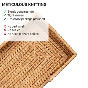 Wicker Guest Towel Holder Tray for Bathroom Rattan Rectangle Toilet Tank Trays Counter Paper Hand Towels Storage Napkin Caddy Kitchen Dressers Countertop Bath Decorative KOLSTRAW (Set 1, Honey Brown)