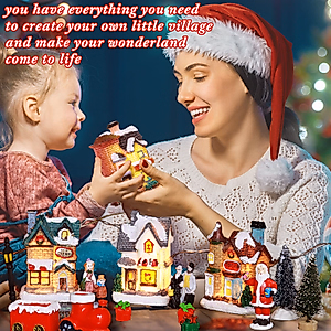Yerliker Christmas Village Set LED Lights Houses with Figurines Battery Operated TZ0346