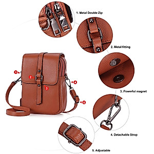 XEYOU Women's Small Cellphone Purse Wallet Lightweight Genuine Leather Crossbody Shoulder Pouch Bag (Light Brown)