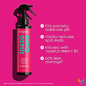 Matrix Instacure Anti-Breakage Leave-In Porosity Spray | Reduces Split Ends & Detangles | Repairs & Strengthens Hair | Anti-Frizz | For Dry, Damaged, Color Treated & Brittle Hair | 6.8 Fl. Oz.