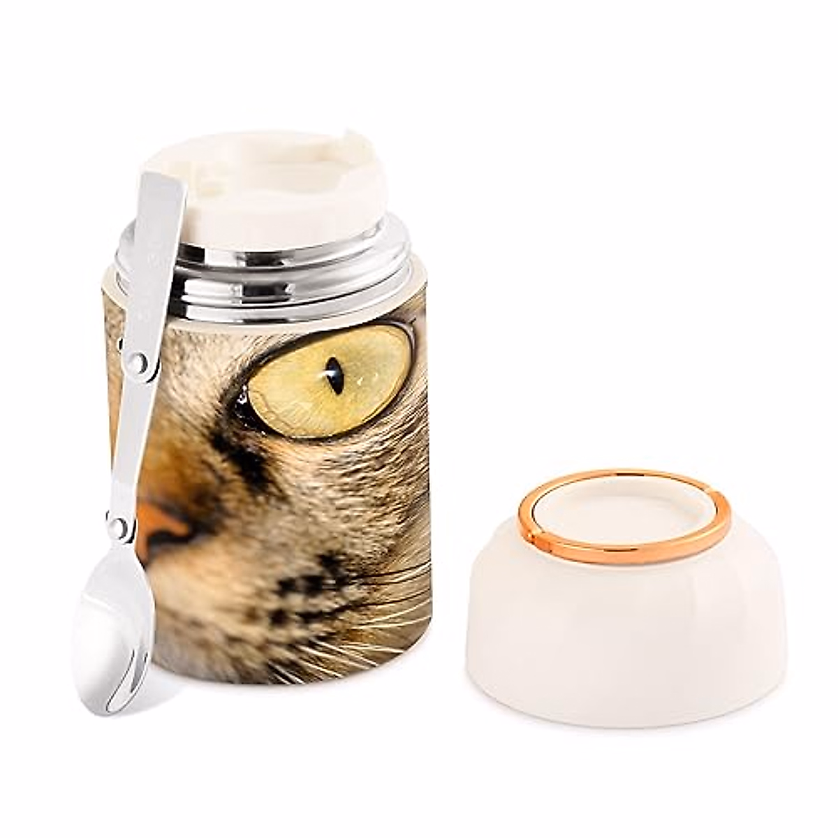 CUPADA Siberian Cat Funny Food Jar, Kitten Face Cute Insulated Hot Food Jars Vacuum 17OZ with Folding Spoon for Work Trip Picnic Camping