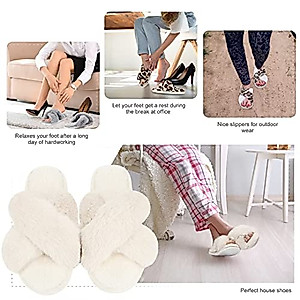 DOIOWN Women's Fuzzy Beige Slippers Memory Foam Cute House Slippers Plush Fluffy Furry Open Toe Home Shoes Bridal Bridesmaid Gifts for Wedding (Size 9-10)