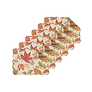 C&F Home Rylie Cotton Quilted Reversible Placemat Set 6 Rectangle Oblong Machine Washable Mats Floral Leaves Fall Harvest for Kitchen or Dining Table Rectangular Placemat Set of 6 Orange