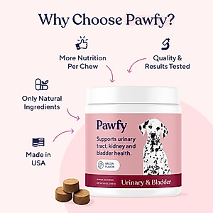 Pawfy Dog UTI Supplement | Cranberry & D-Mannose Help Support Dog Urinary Tract Health & Bladder Support | Ideal for Senior Dogs | Urinary Tract Infection Treatment | Dog Vitamins and Supplements
