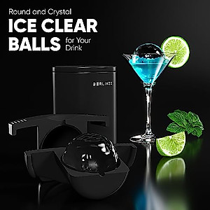 BERLINZO Premium Clear Ice Cube Maker - Whiskey Ice Ball Maker Mold Large 2 Inch - Crystal Clear Ice Maker Sphere - Clear Ice Ball Maker with Storage Bag