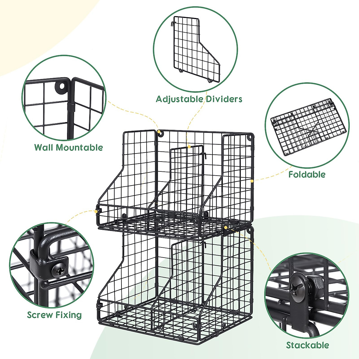 Stackable Can Organizer for Pantry with 2 Adjustable Dividers, Soda Can Organizer, Can Storage Dispenser Holds up to 28 Cans, 2 tier Metal Wire Baskets Can Holder for Kitchen Cabinet Pantry, Black