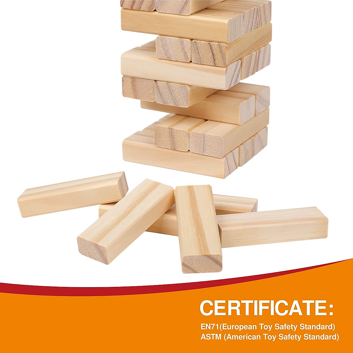 GOTHINK Tumble Tower Game for Kids and Adults, 54pcs Wooden Board Stacking Game for Family Game Night Classic Game, Standard Size