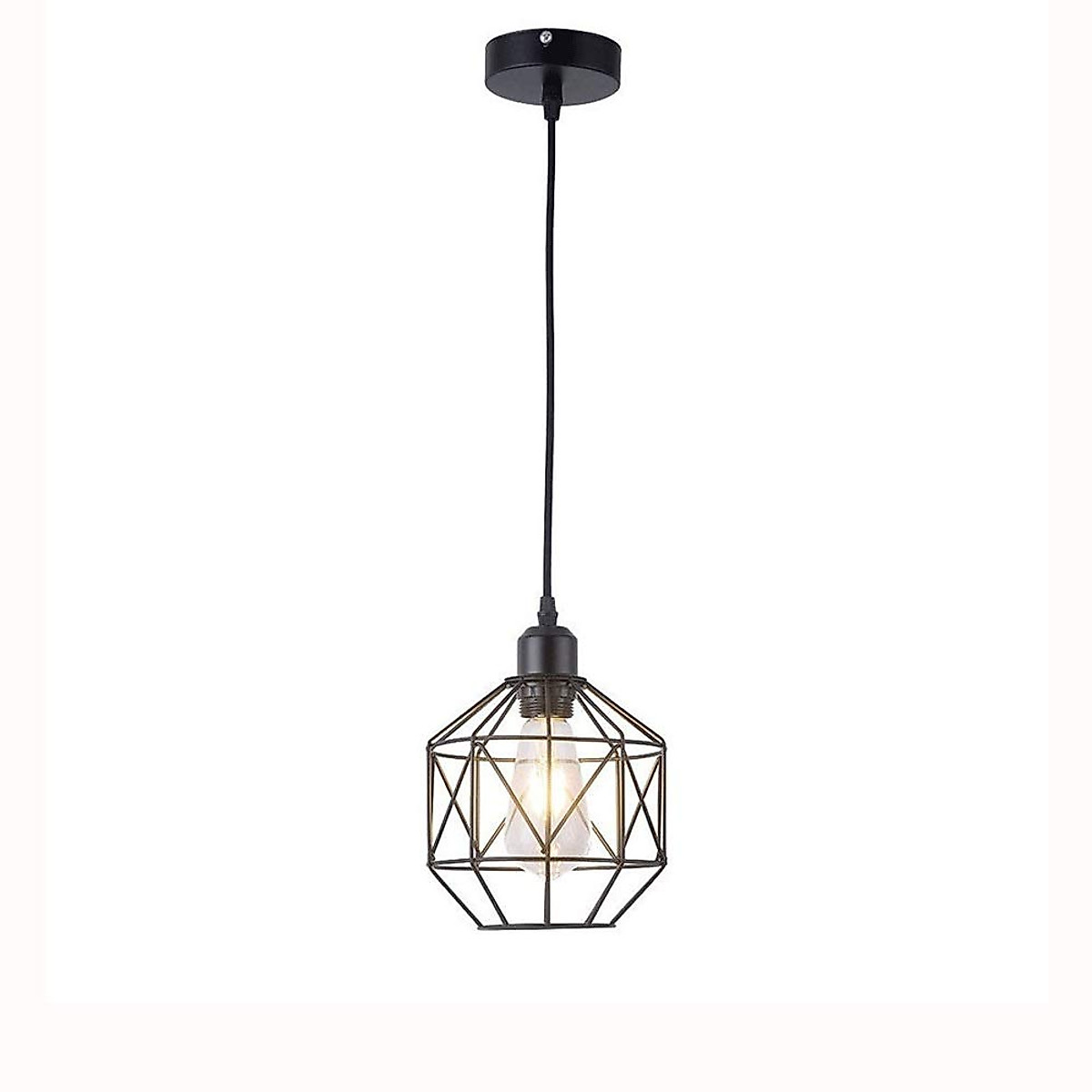 Simple Pendant Lamp Geometric Metal Wire Basket Cage Style Light Shade, Funky Retro Modern Industrial V-intage Look, Easy Fit AC 110V - 240V (Black) [Energy Class A+],Pendant