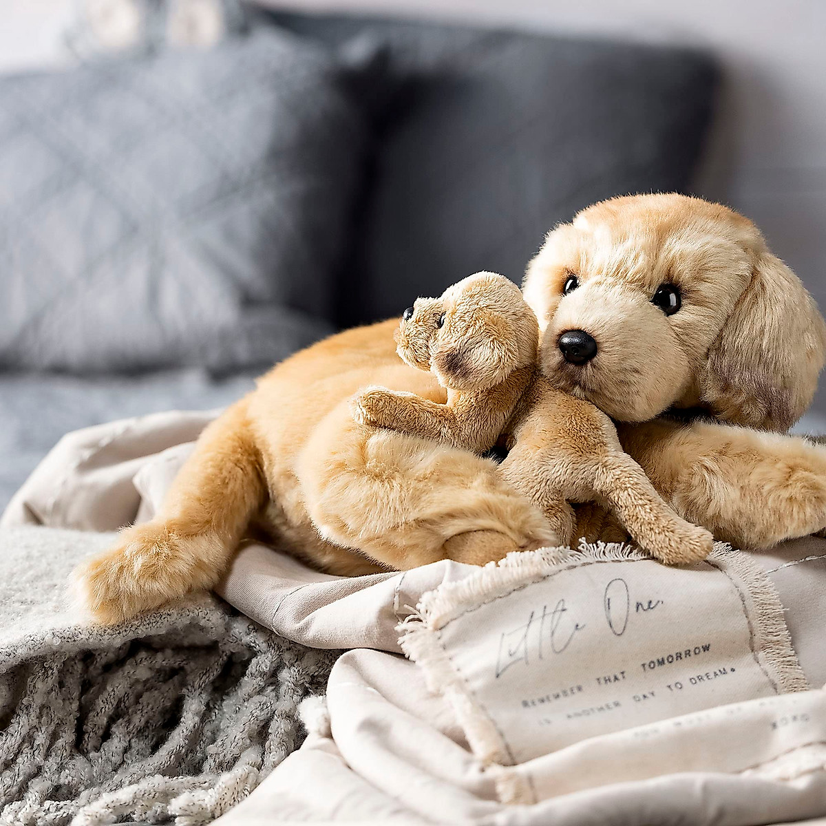 DEMDACO Yellow Lab and Pup Soft Golden 12 inch Plush Fabric Stuffed Figure Toy