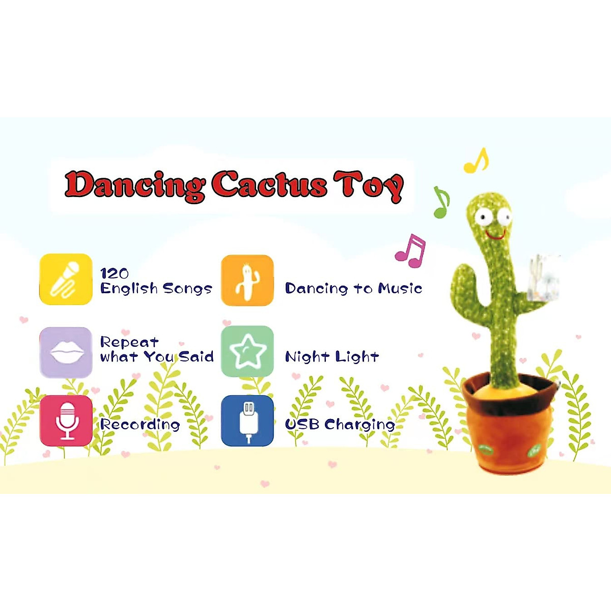 Ferlert Dancing Cactus,Talking Cactus Toy, Electronic Dancing Cactus Toy with Lighting,Singing Cactus Recording and Repeat Your Words,Cactus Mimicking Toy Green A