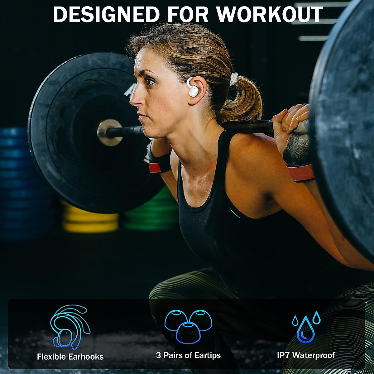 Wireless Earbuds Bluetooth Headphones, Bluetooth 5.3 Earbuds Sport Immersive HiFi Stereo Ear Buds, 48Hrs Earphones in Ear with Earhooks, HD Mic, IP7 Waterproof White Headset for Workout Running [2023]