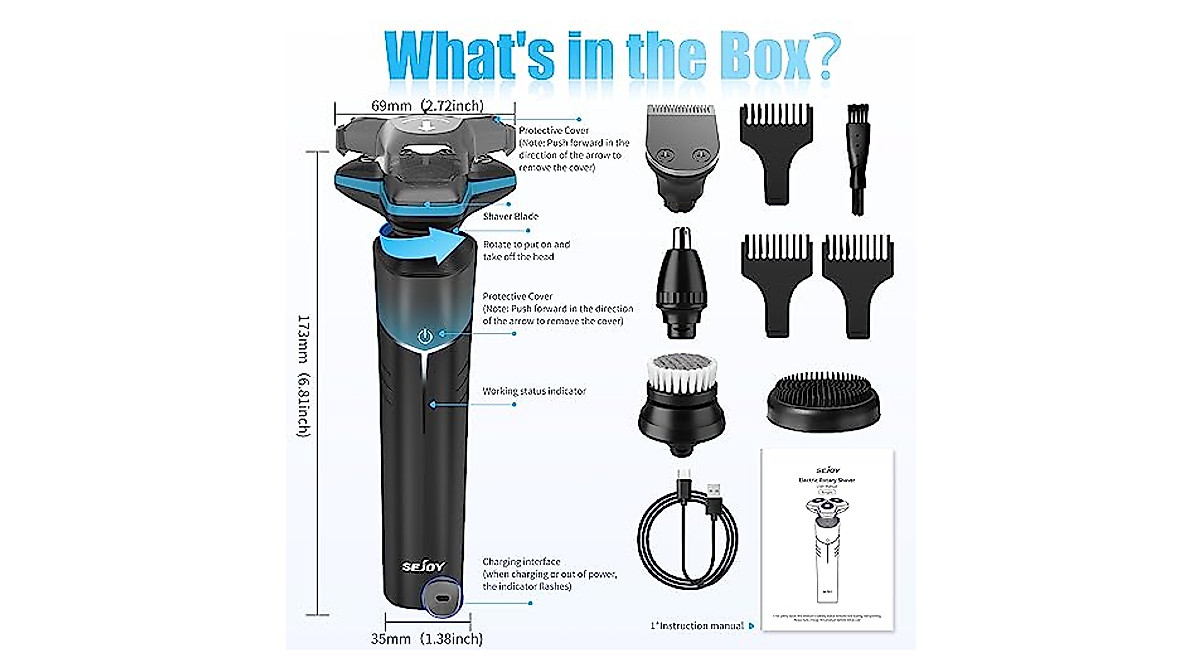 Sejoy 5-in-1 Waterproof Electric Razor for Men - Shaving & Trimming