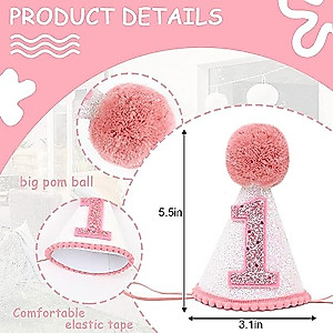 VAVAYAO First Birthday Hat for Baby Girls - First Birthday Cone Hat Pink,1st Birthday Party Hat,Cake Smash Photo Prop,Hot Pink Hat for Party,Kids Theme Party Decoration Supplies