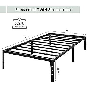 IDEALHOUSE 14 Inch Twin Metal Platform Bed Frame Heavy Duty Steel Slat No Box Spring Needed, Easy Assembly, Noise Free, Black (Twin)