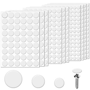 SUNJOYCO 1010 Pcs Screw Hole Covers, 10 Sheets Self-Adhesive Screw Hole Stickers, Dustproof Screw Cover Caps White, 12mm 15mm 21mm