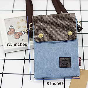 IRUGLE Canvas Cell Phone Purse Crossbody Bag for women, Small Handbag Wristlet Wallet Passport Pouch Phone Holder with Shoulder Strap Wrist Strap (Blue)